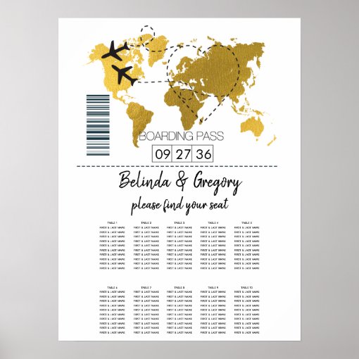 Destination Boarding Pass Wedding Seating Chart | Zazzle