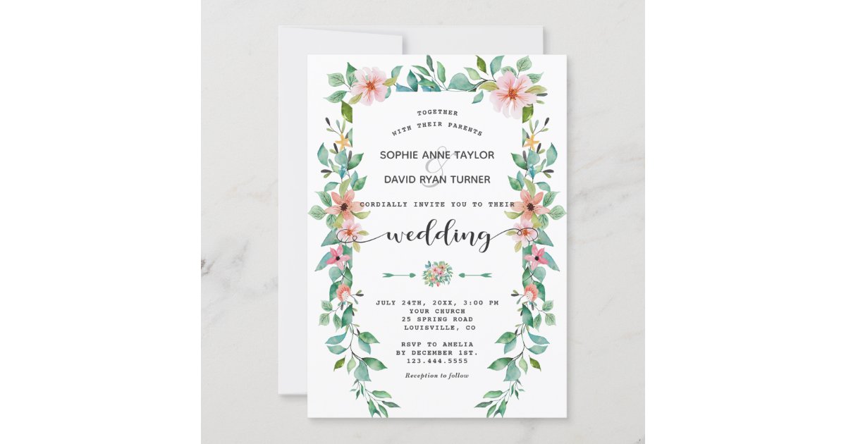 Destination Luau Tropical Floral Wreath Wedding Invitation | Zazzle