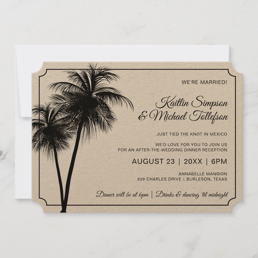 Destination Palm Tree Invitation | Black on Kraft | Zazzle