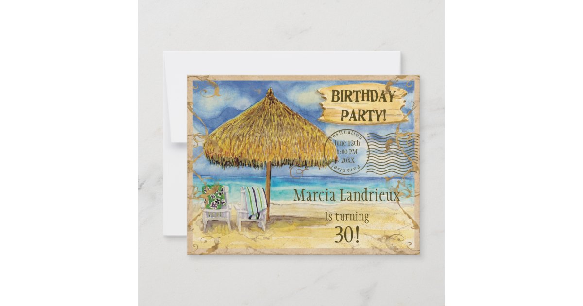 Destination Paradise Tropical Beach Birthday Party Invitation | Zazzle