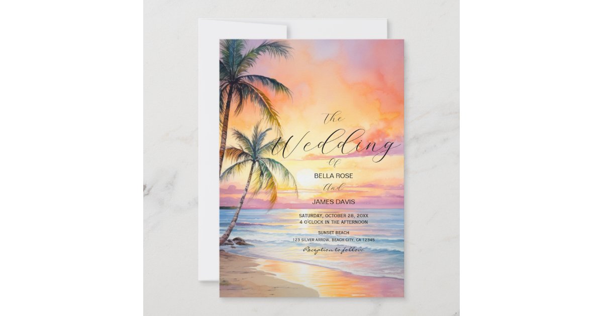 Destination Sunset Beach Wedding Invitation | Zazzle