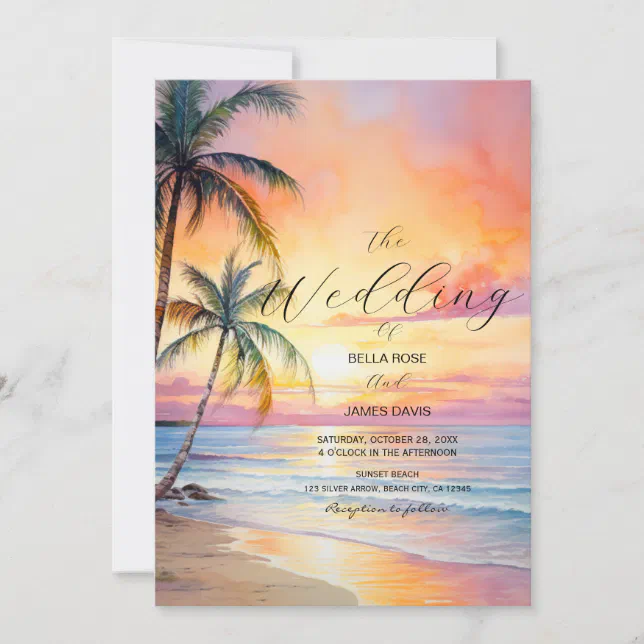 Destination Sunset Beach Wedding Invitation | Zazzle