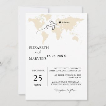 Destination Travel theme world map Wedding Invitat Invitation | Zazzle