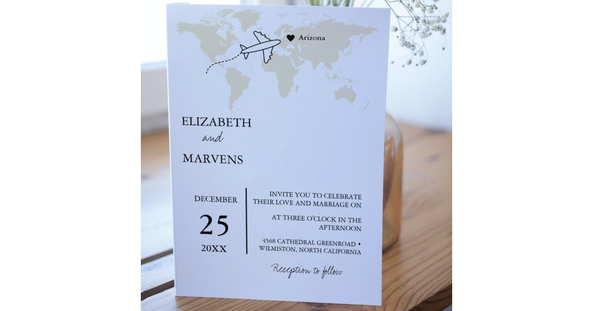 Destination Travel theme world map Wedding Invitat Invitation | Zazzle