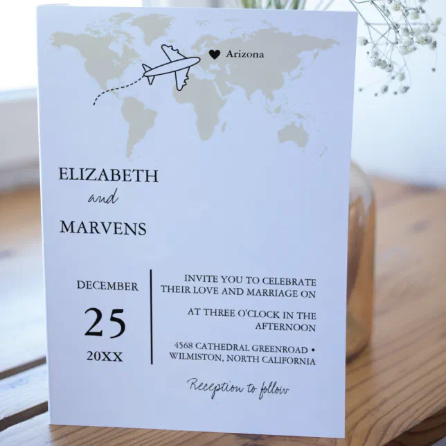Destination Travel theme world map Wedding Invitat Invitation | Zazzle