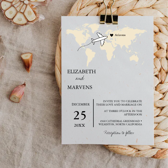 Destination Travel theme world map Wedding Invitation | Zazzle