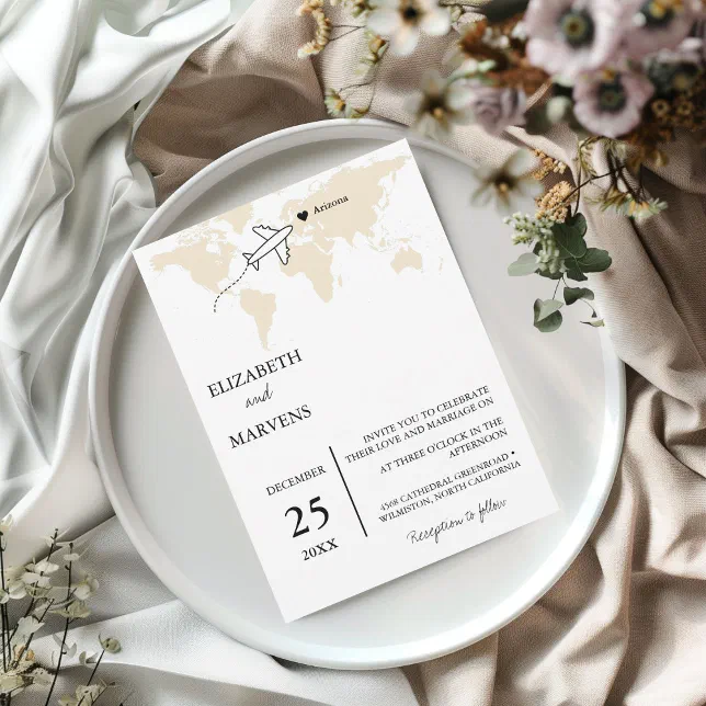 Destination Travel theme world map Wedding Invitation | Zazzle