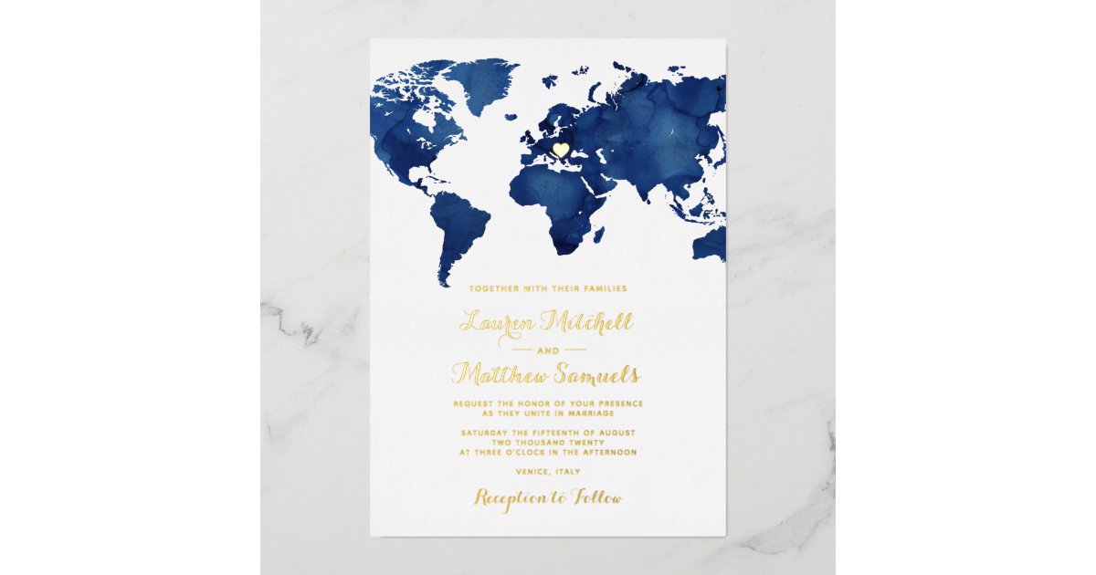 Destination Travel Wedding Foil Invitation | Zazzle