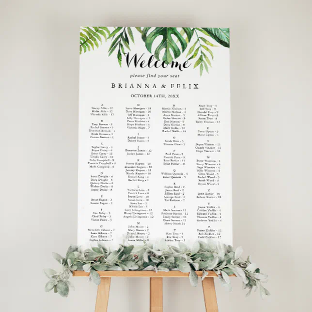 Destination Tropical Alphabetical Seating Chart | Zazzle