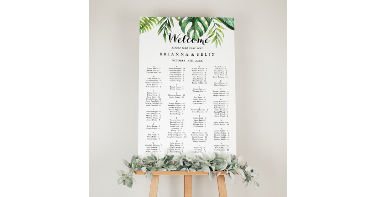 Destination Tropical Alphabetical Seating Chart | Zazzle