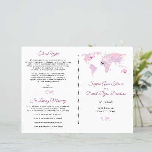 Destination Watercolor World Map Wedding Program | Zazzle