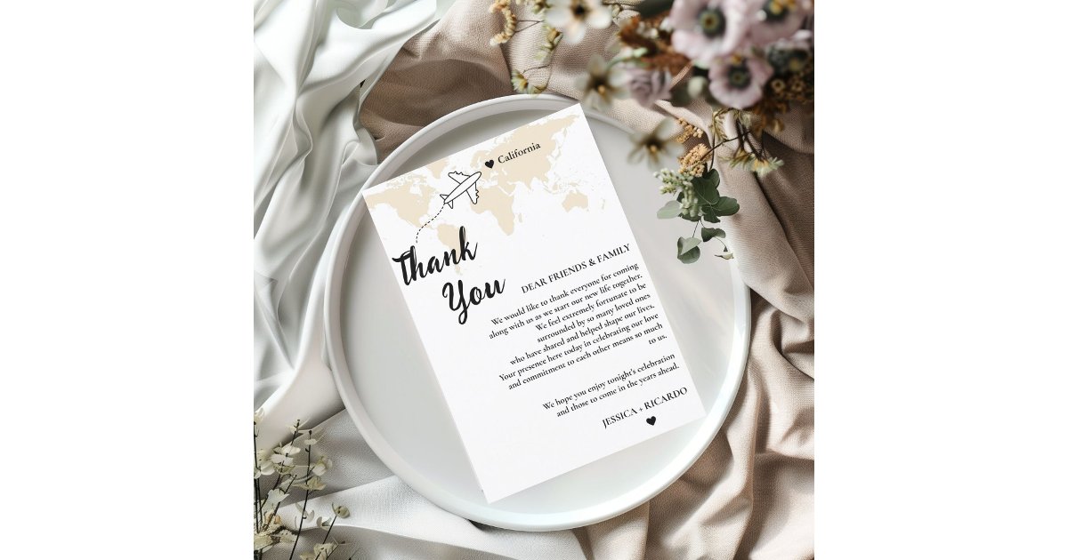 Destination wedding guess table thank you card | Zazzle