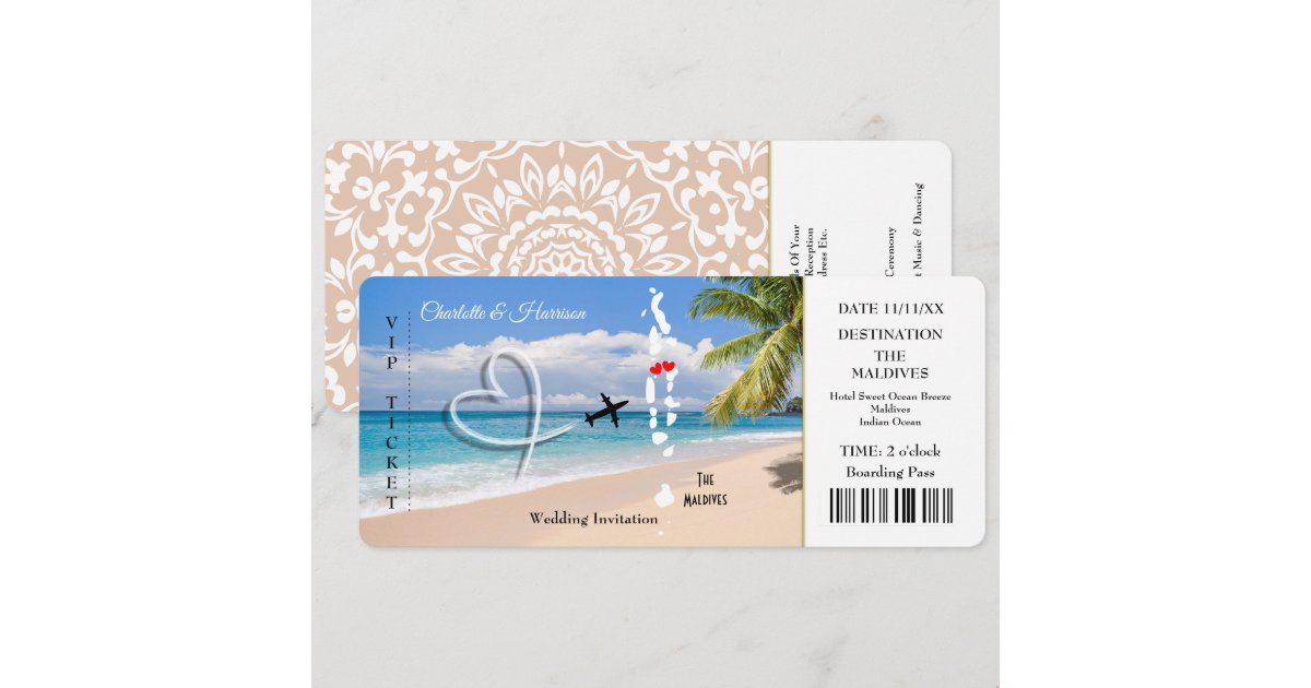 Destination Wedding Maldives Ticket Invitation | Zazzle