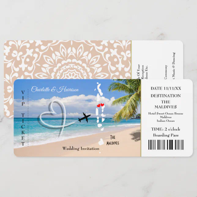 Destination Wedding Maldives Ticket Invitation | Zazzle