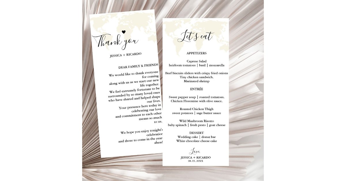 Destination Wedding Menu and Thank You Card | Zazzle