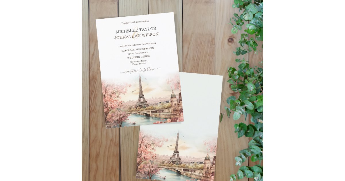 Destination Wedding Paris Eiffel Tower France Invitation | Zazzle