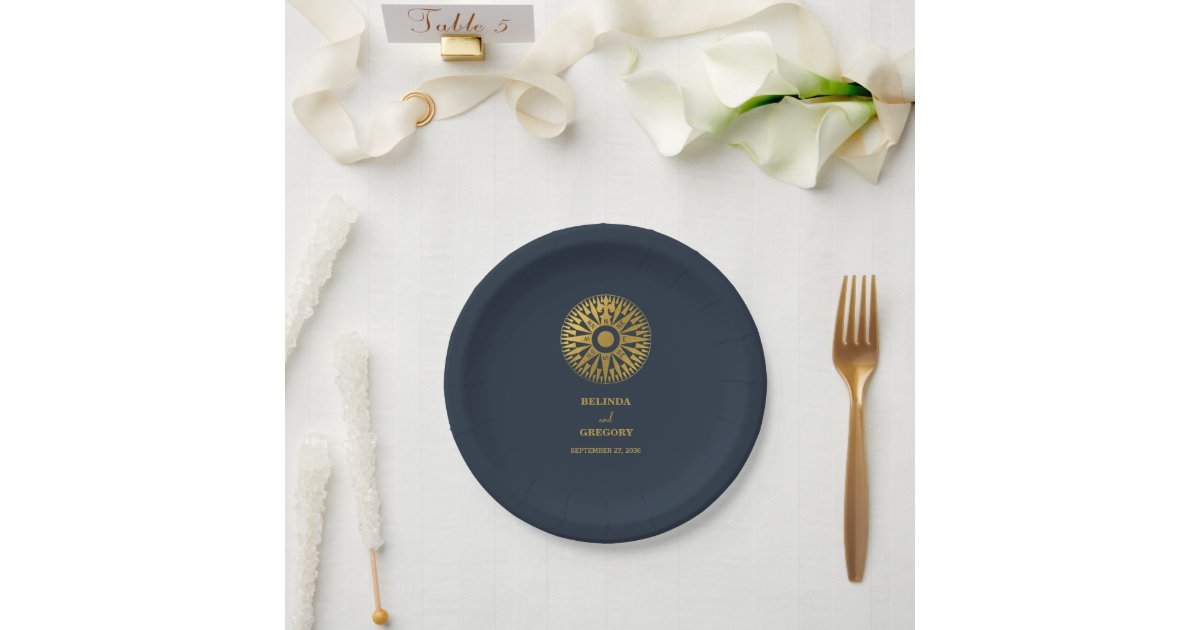 Destination Wedding Passport Compass Wedding Favor Paper Plates | Zazzle