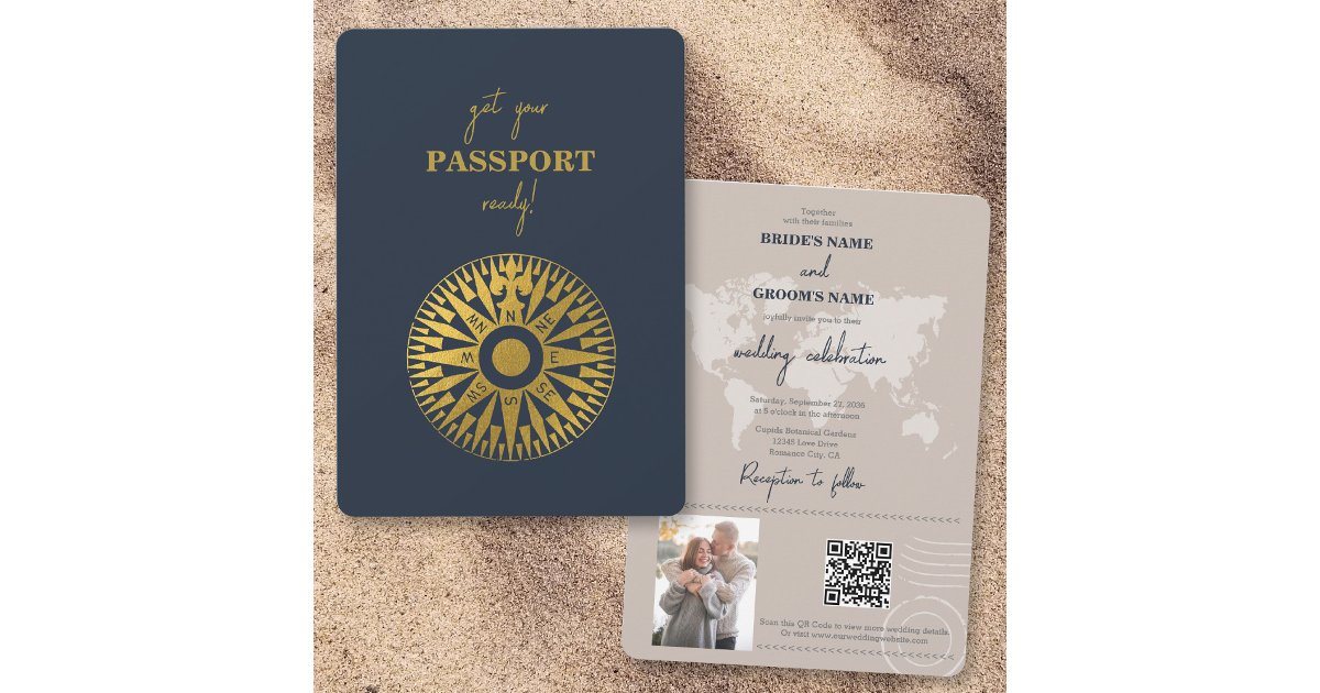Destination Wedding Passport Compass Wedding Invitation | Zazzle