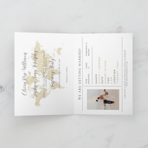 Destination Wedding Passport Gold World Map Invitation | Zazzle