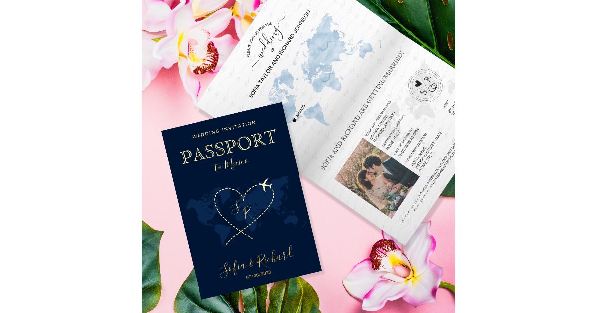 Destination Wedding World Map Passport Monogram F Foil Greeting Card ...