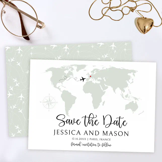 Destination wedding world map save the date invitation | Zazzle
