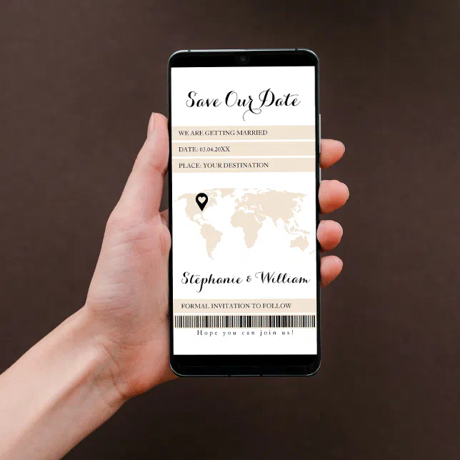 Destination World Map Electronic Boarding Pass Save The Date | Zazzle