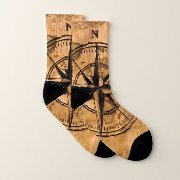 Destinations - Compass Rose and World Map Socks | Zazzle.com