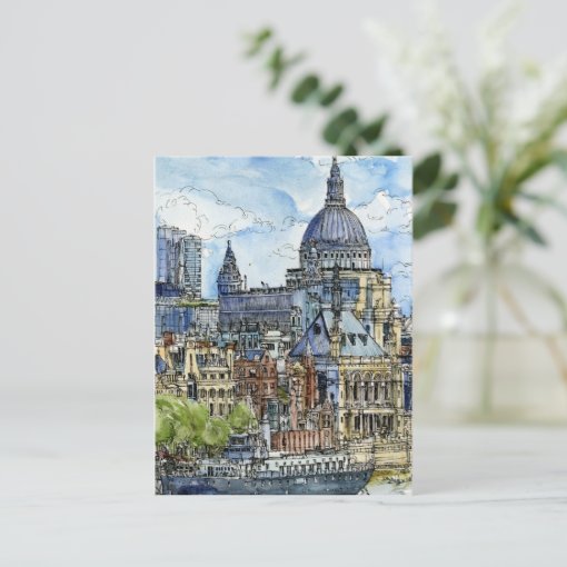Destinations | Watercolor River Thames Waterfront Postcard | Zazzle