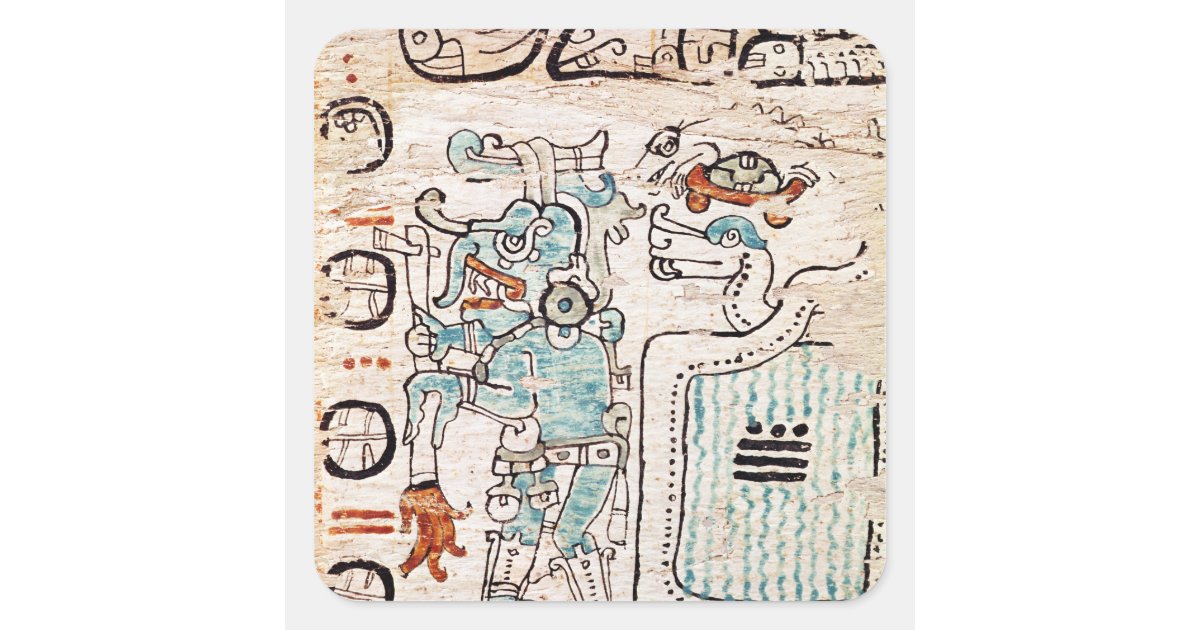 Detail from a Mayan codex Square Sticker | Zazzle