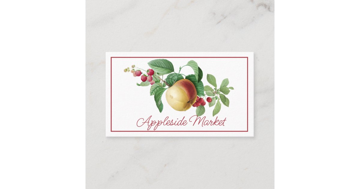 Detailed Apple and Berry Stem Business Card | Zazzle