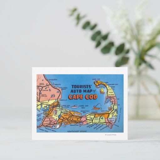 Detailed Auto Map of Cape Cod Postcard | Zazzle