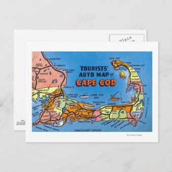 Detailed Auto Map of Cape Cod Postcard | Zazzle