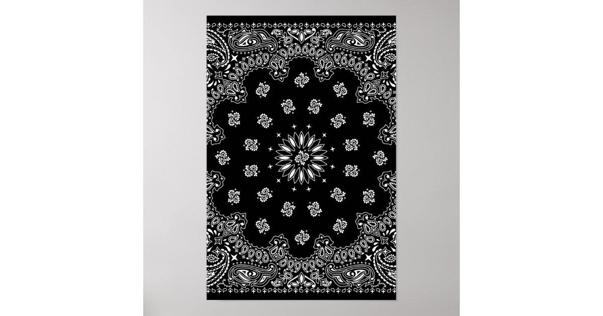 Detailed Black Bandana Pattern Poster | Zazzle