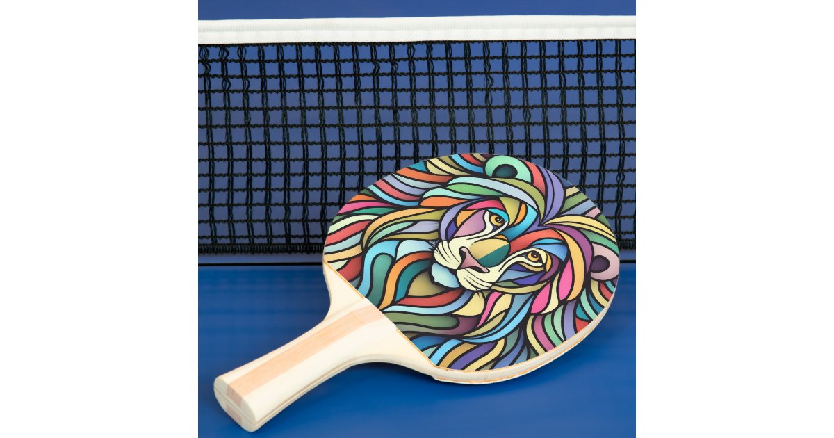 Detailed Colorful Lion Head Ping Pong Paddle | Zazzle