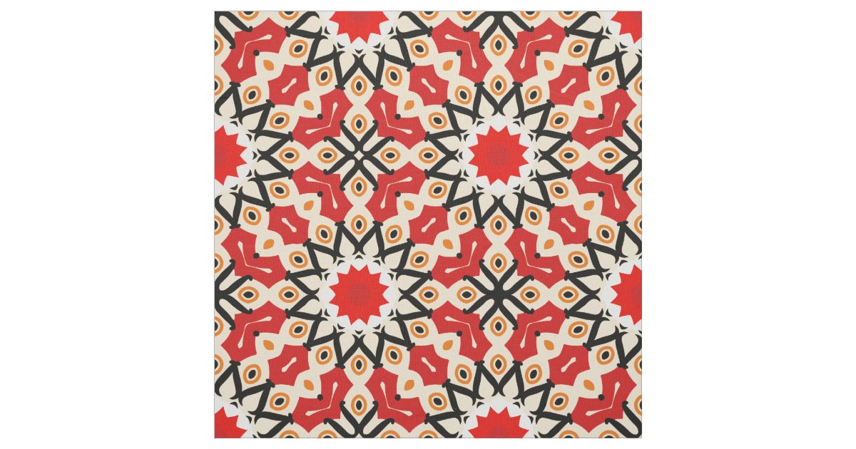 Detailed Ethnic Red Arabesque Geometric Pattern Fabric | Zazzle