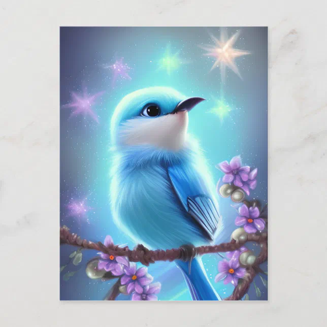 Detailed Fantasy Cute Kawaii baby blue bird Postcard | Zazzle