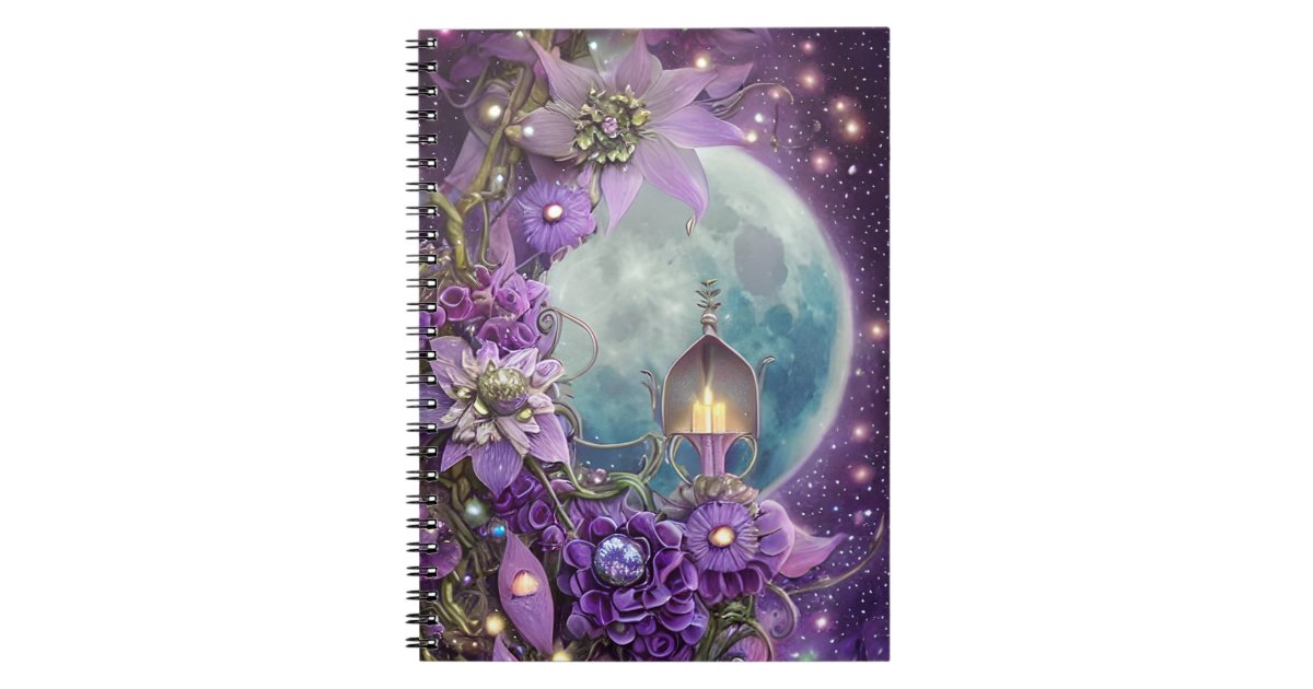 Detailed Fantasy Purple Moon Flower Notebook | Zazzle