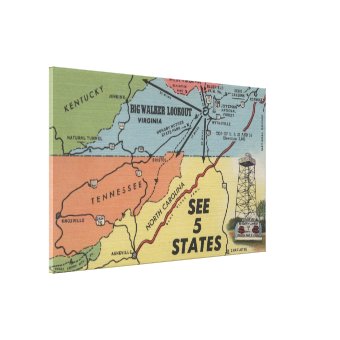 Detailed Map of 5 States - Big Walker Lookout, V Canvas Print | Zazzle