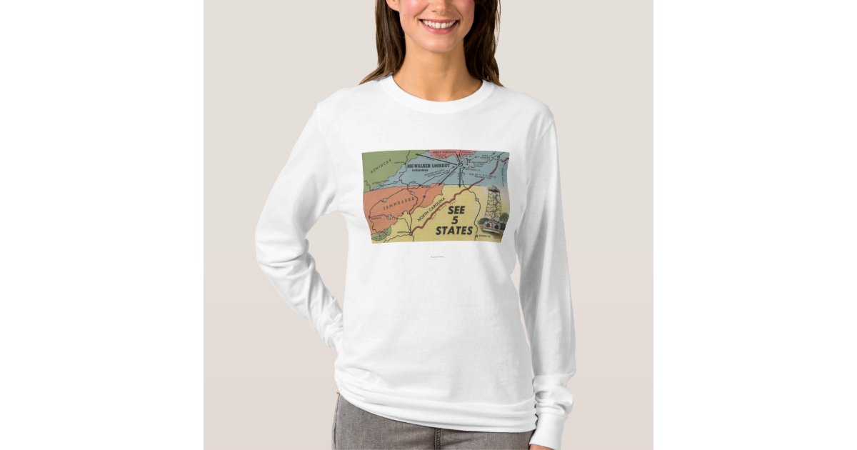 Detailed Map of 5 States - Big Walker Lookout, V T-Shirt | Zazzle