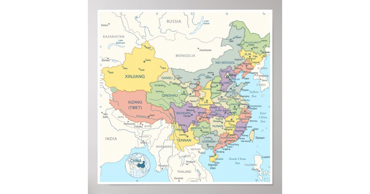 Detailed Map of China Poster | Zazzle