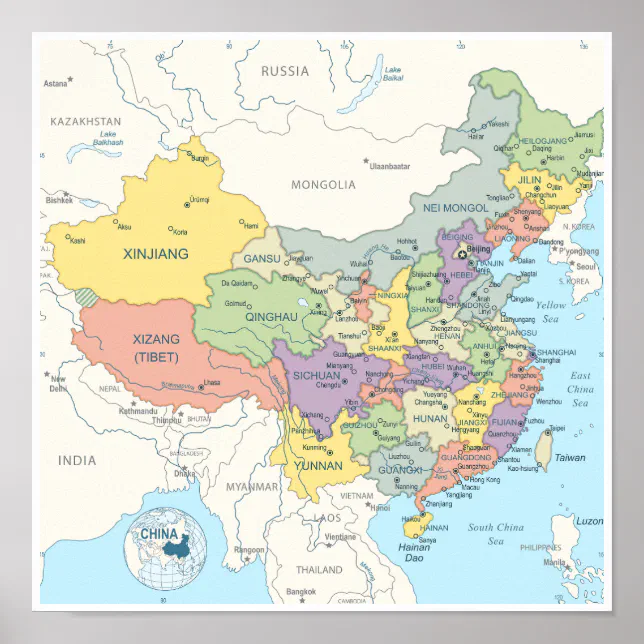 Detailed Map of China Poster | Zazzle
