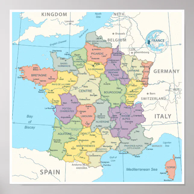 Detailed Map of France Poster | Zazzle