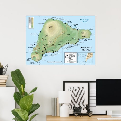 Detailed Topographic Map of Easter Island Poster | Zazzle