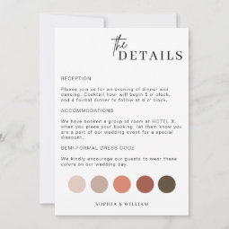 Details Card Wedding Attire, Color Palette Details | Zazzle