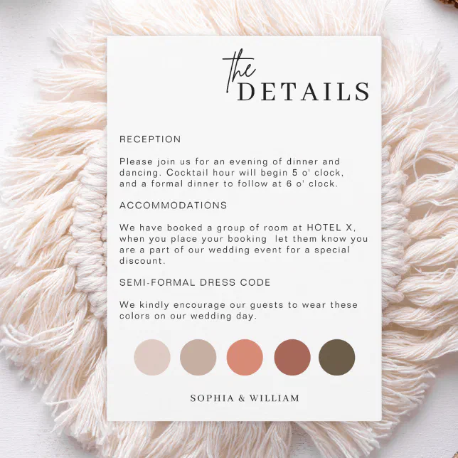 Details Card Wedding Attire, Color Palette Details | Zazzle