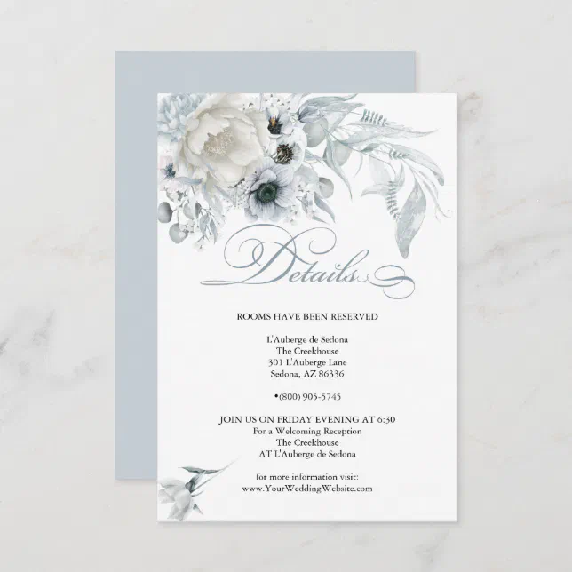 DETAILS | Pastel Dusty Blue Flowers Invitation | Zazzle