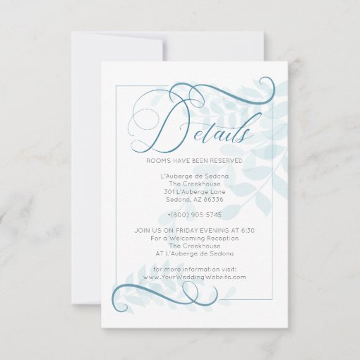 DETAILS | Teal Blue Accents Pale Blue Leaves Invitation | Zazzle