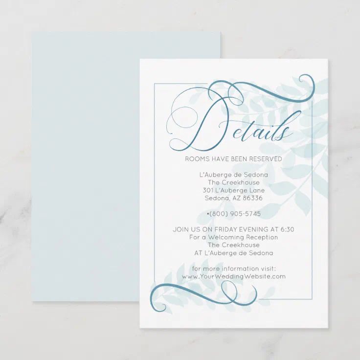 DETAILS | Teal Blue Accents Pale Blue Leaves Invitation | Zazzle