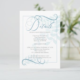 DETAILS | Teal Blue Accents Pale Blue Leaves Invitation | Zazzle