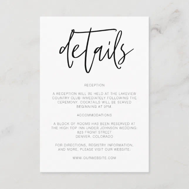 Details Wedding Invitation Insert Enclosure Card | Zazzle